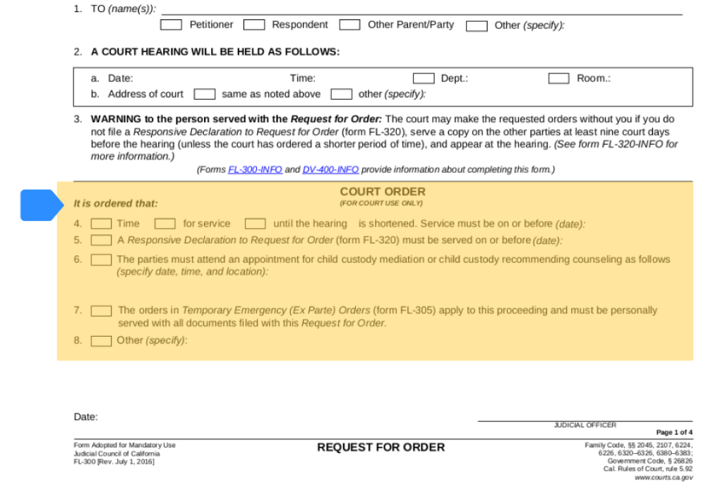 Request for Order (form FL-300) | California Courts | Self Help Guide