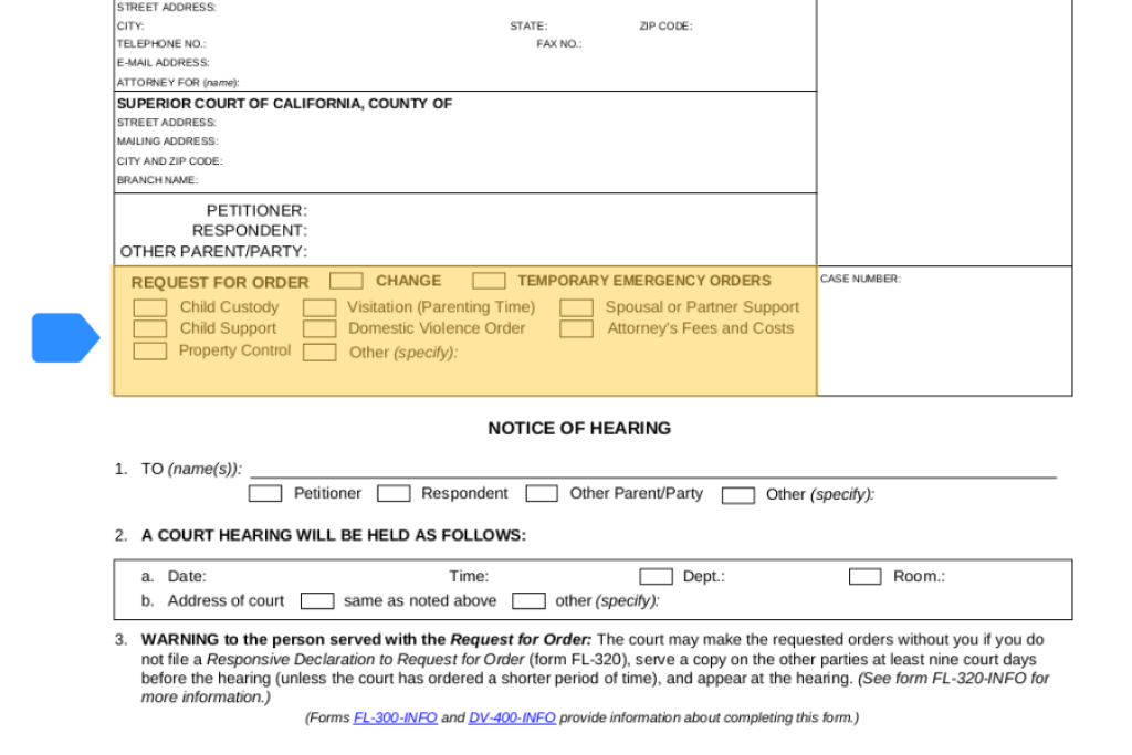Solicitud de orden (formulario FL-300) | California Courts | Self Help Guide