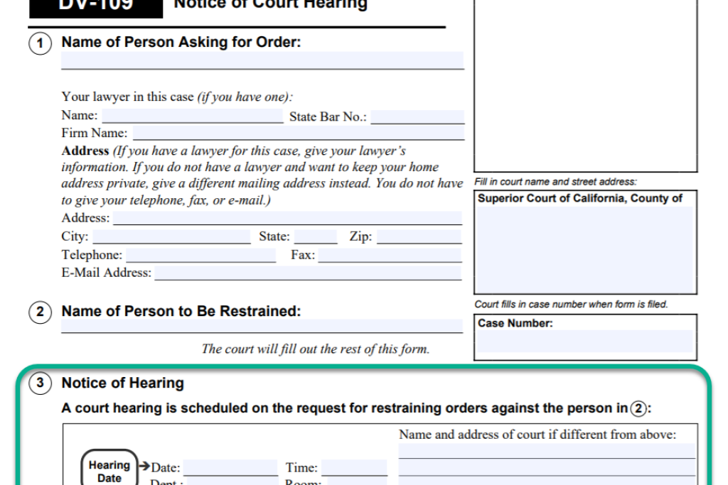 Orden de restricción (DV-109, DV-100, DV-110) | California Courts ...