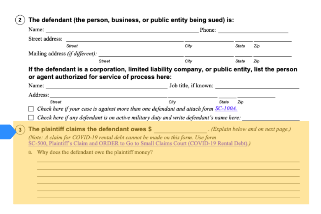Plaintiff’s Claim and ORDER to Go to Small Claims Court (form SC-100 ...