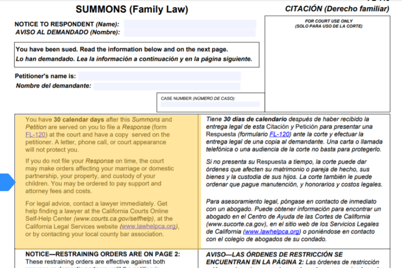 Petition and Summons (FL-100 and FL-110) | California Courts | Self ...