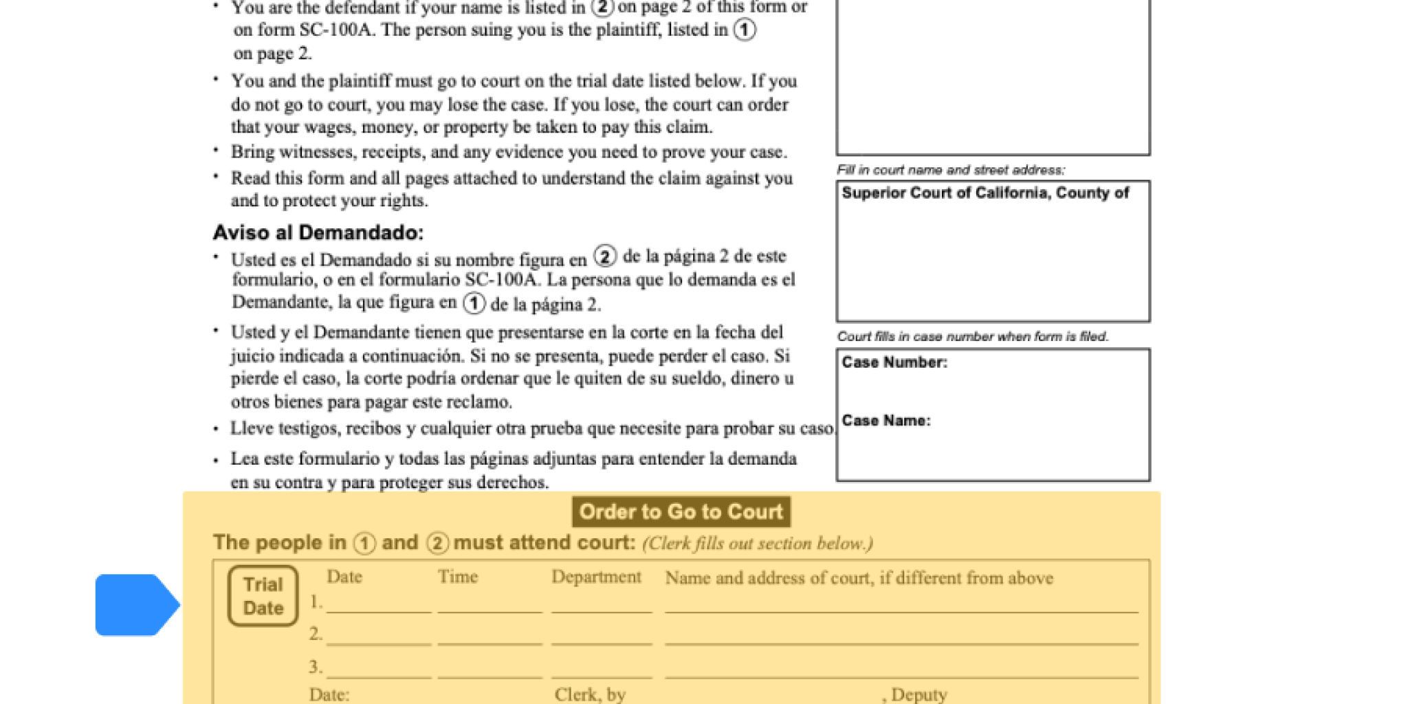 Plaintiff’s Claim and ORDER to Go to Small Claims Court (form SC-100 ...