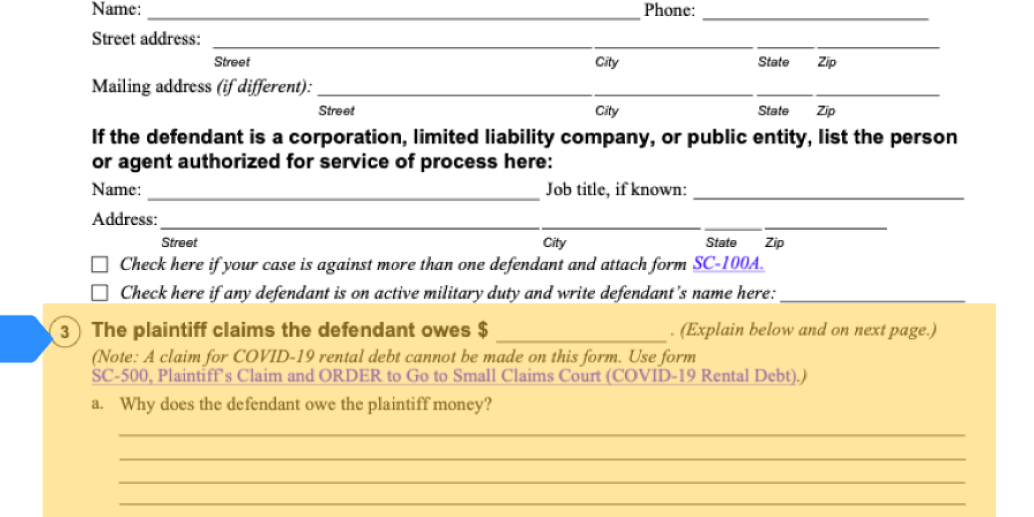 Plaintiff’s Claim and ORDER to Go to Small Claims Court (form SC-100) | California Courts | Self ...